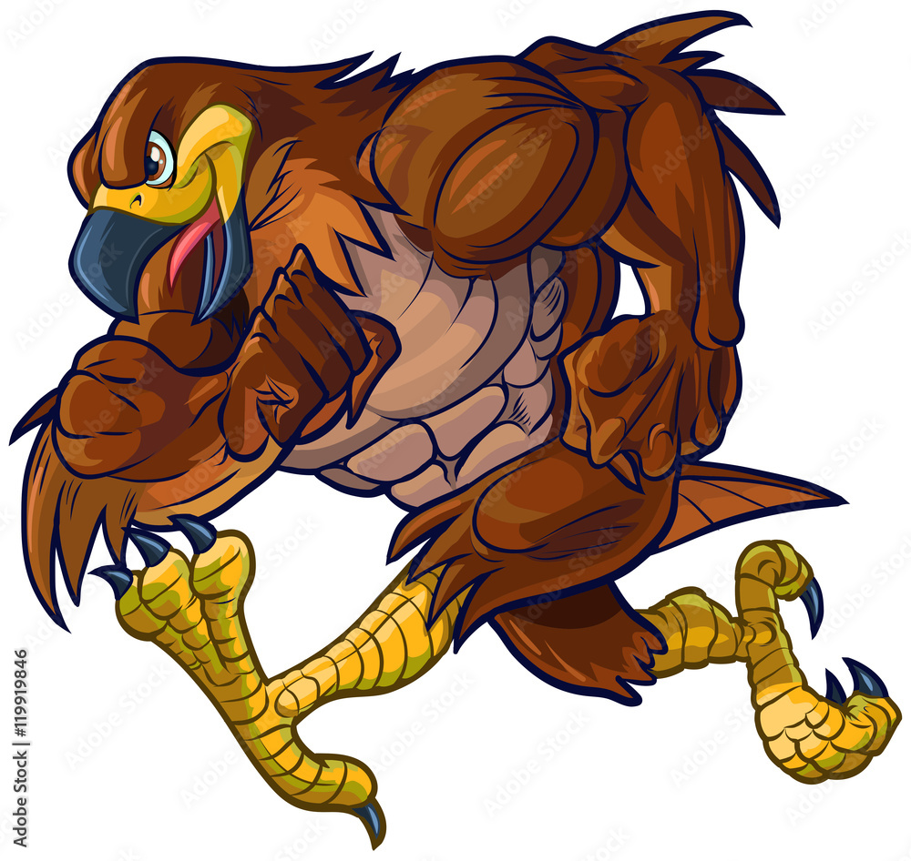 Vector Cartoon Hawk Eagle or Falcon Mascot Running Stock Vector | Adobe ...