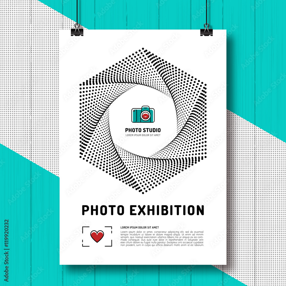 Photo exhibition design template poster or flyer. Camera aperture ...