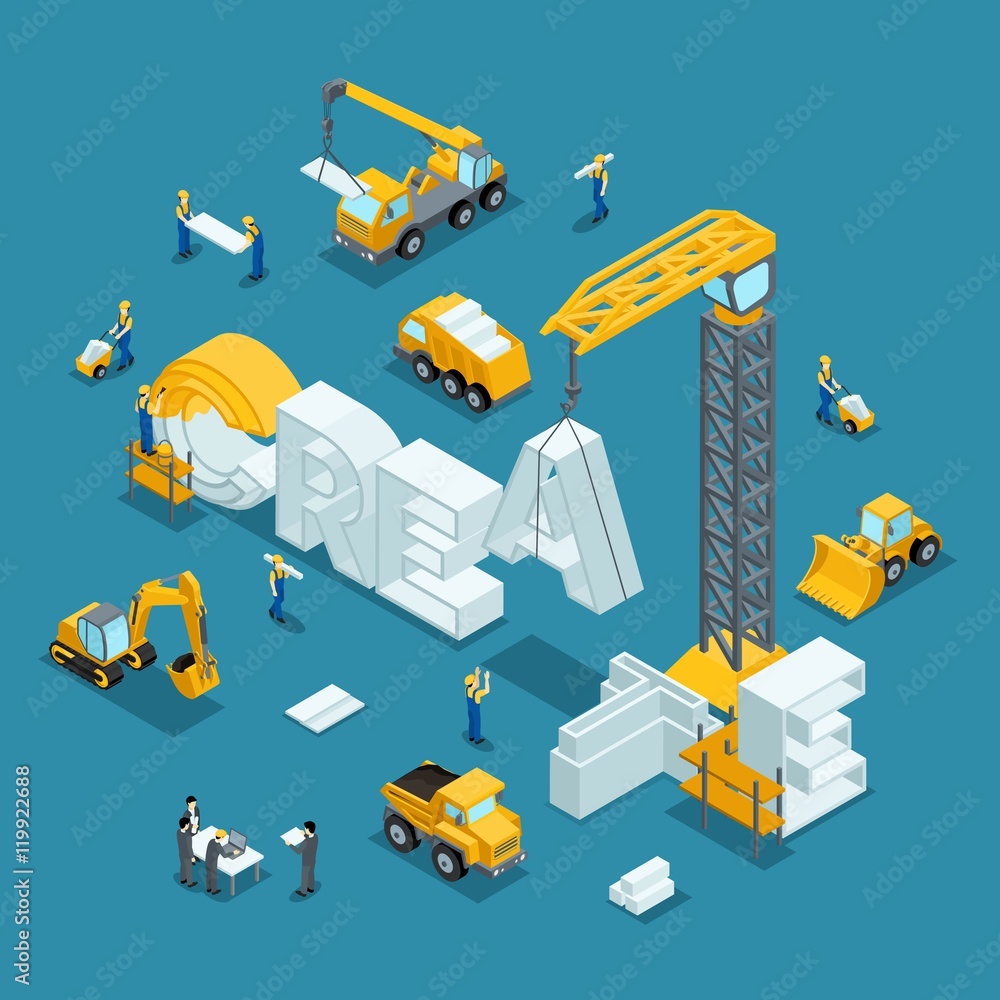 Isometric 3d Building business idea, creative, create. Working people ...