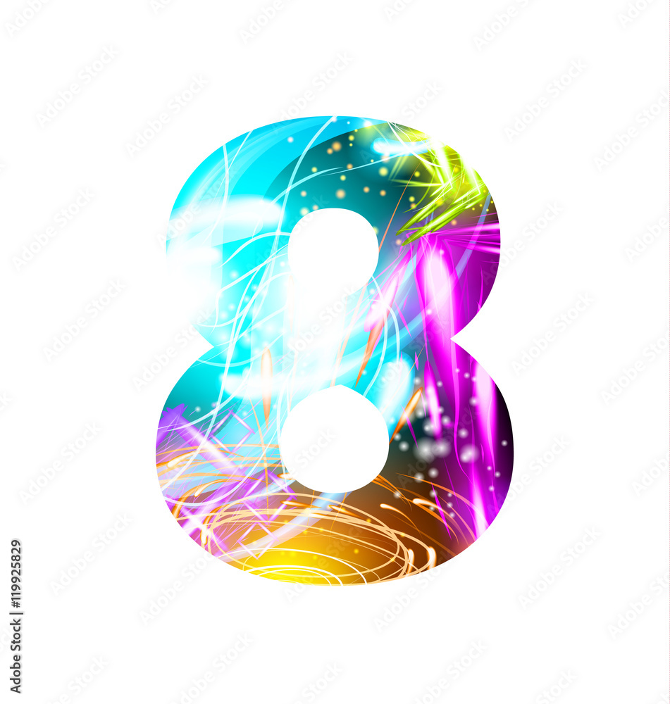 Glowing Light effect neon Font. Color Design Text Symbols. Shiny number ...