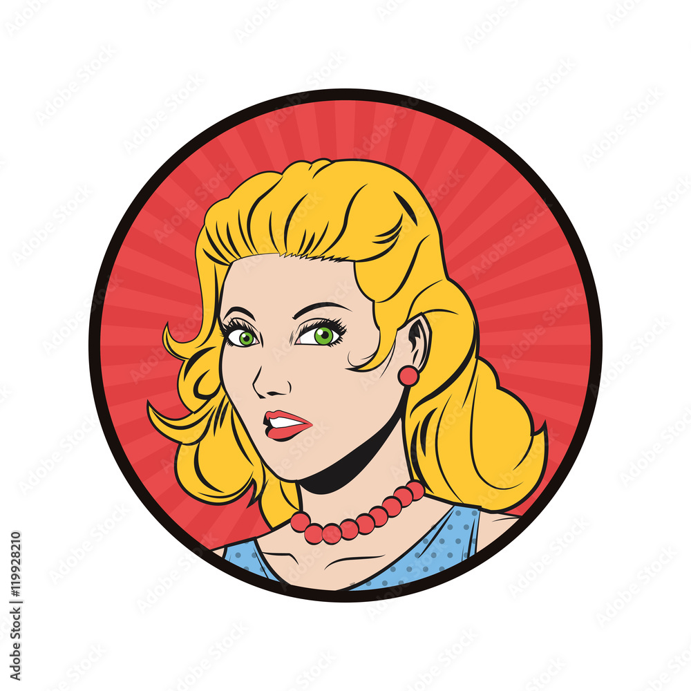 woman girl female expression cartoon pop art comic retro icon. Colorful ...