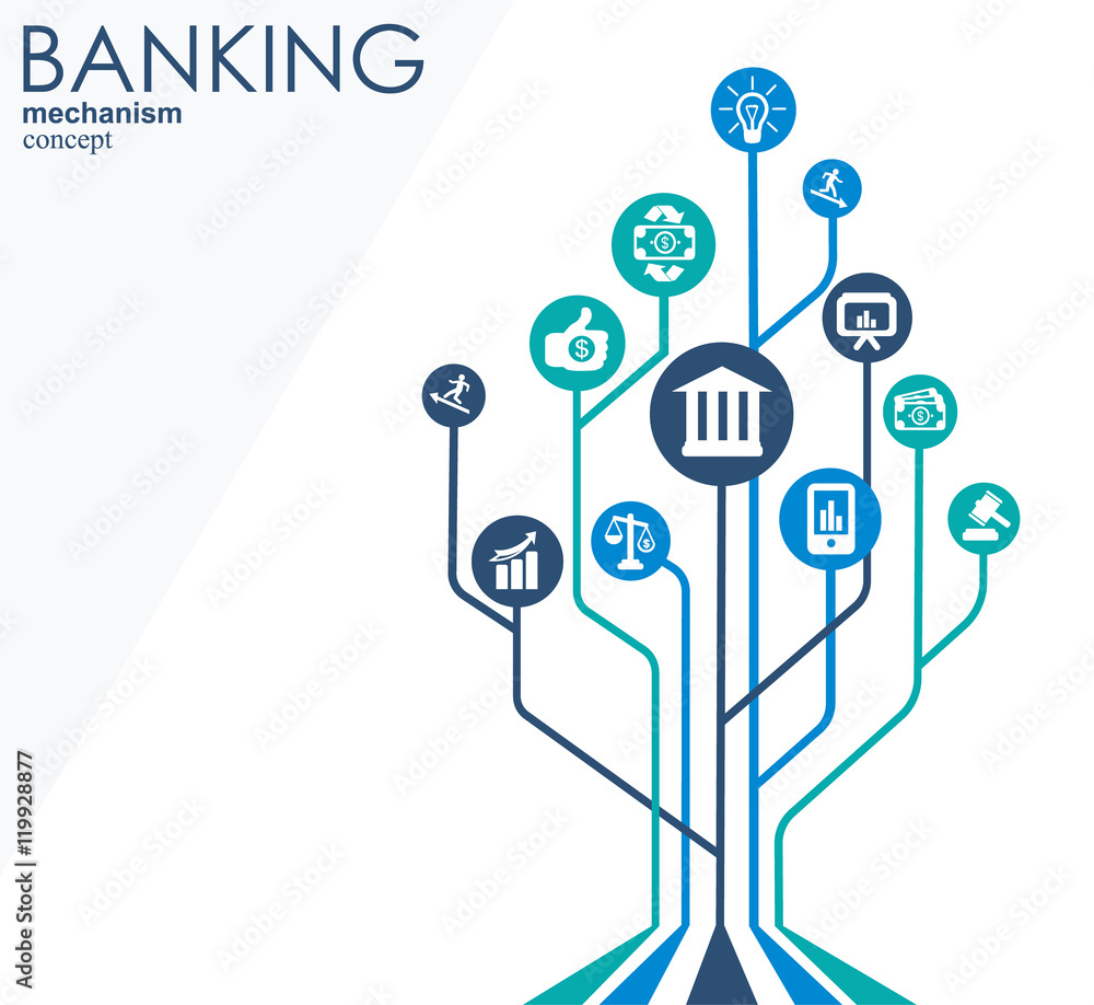 Banking mechanism. Abstract background with connected gears and ...