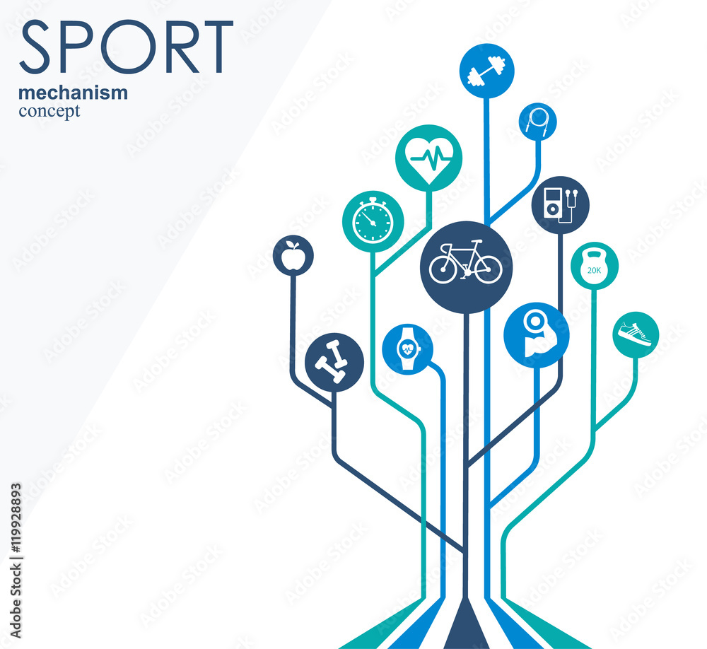 Sport mechanism concept. Football, basketball, volleyball, ball ...