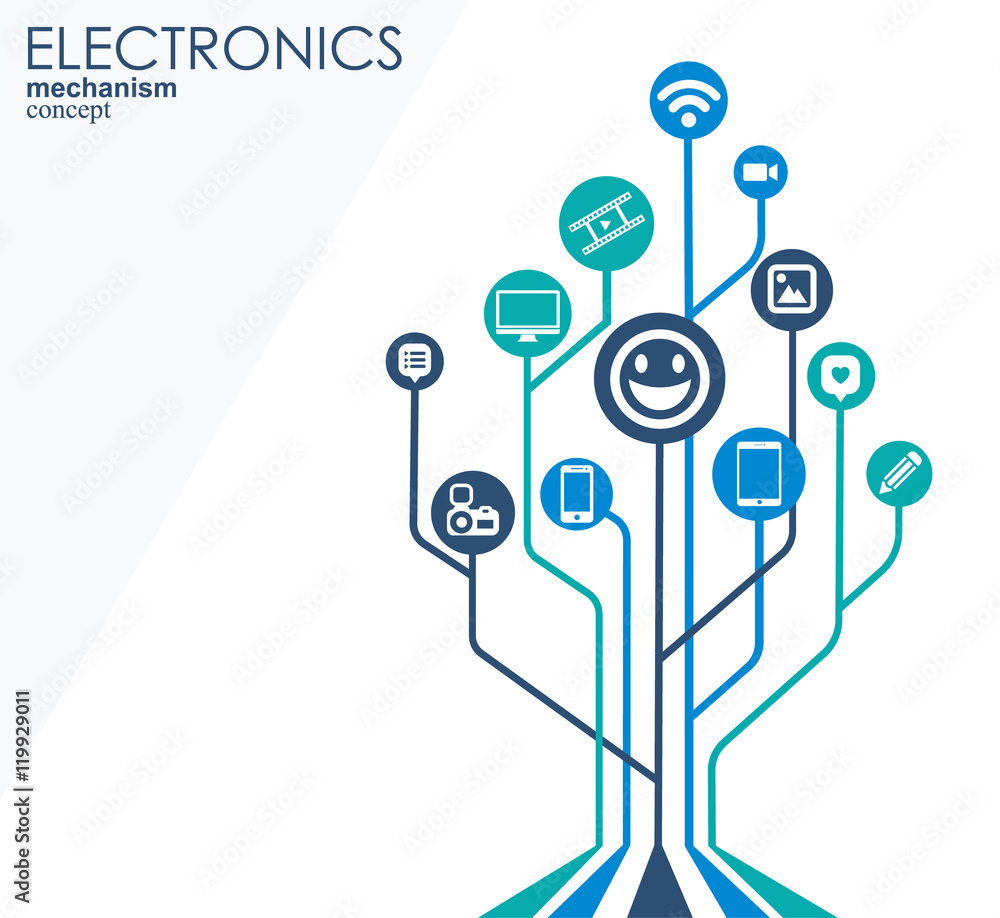Electronics mechanism. Abstract background with connected gears and ...