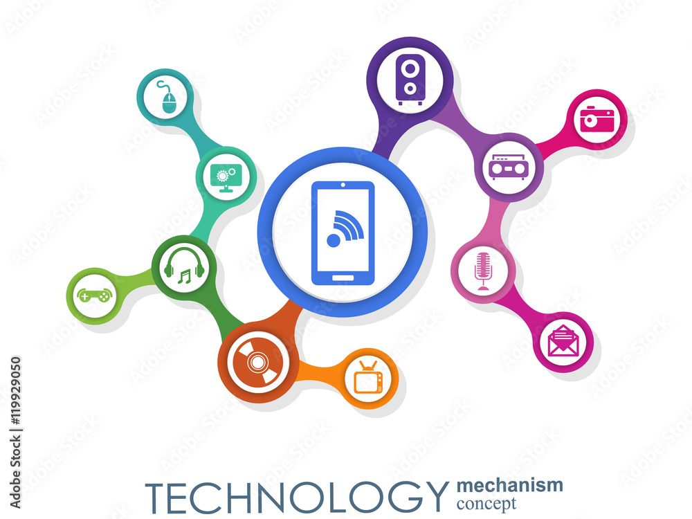 Technology mechanism concept. Abstract background with integrated gears ...