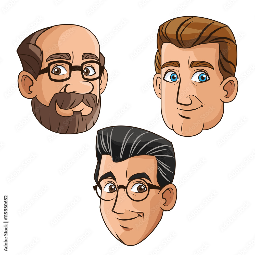 3 faces of men icon. cartoon man and male theme. Colorful design ...