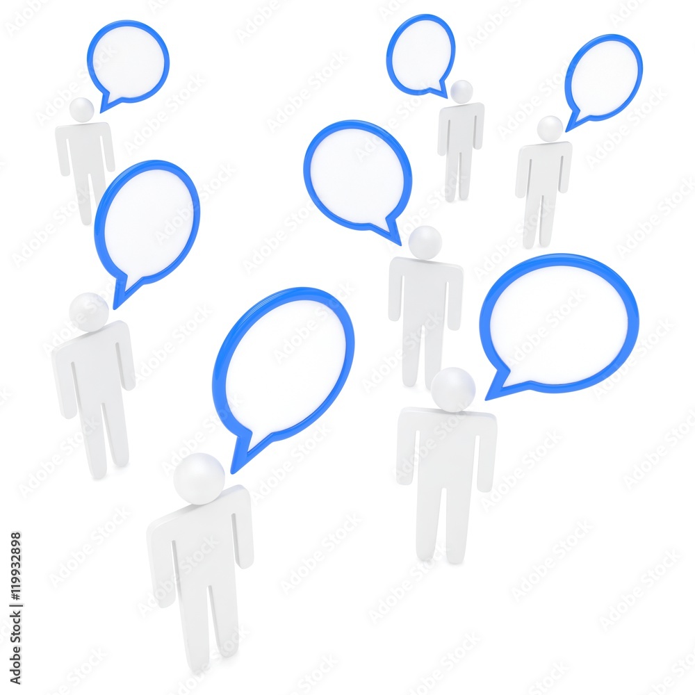 people with talk bubbles isolated over a white background. 3d rendering ...