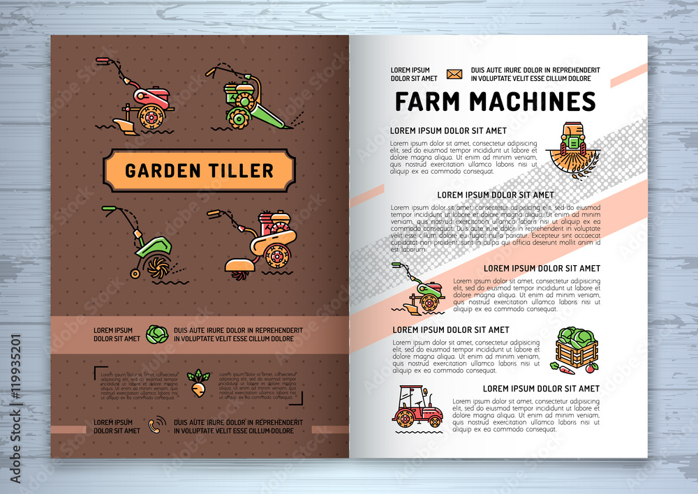 Garden tiller and farm machines agricultural business brochure design ...