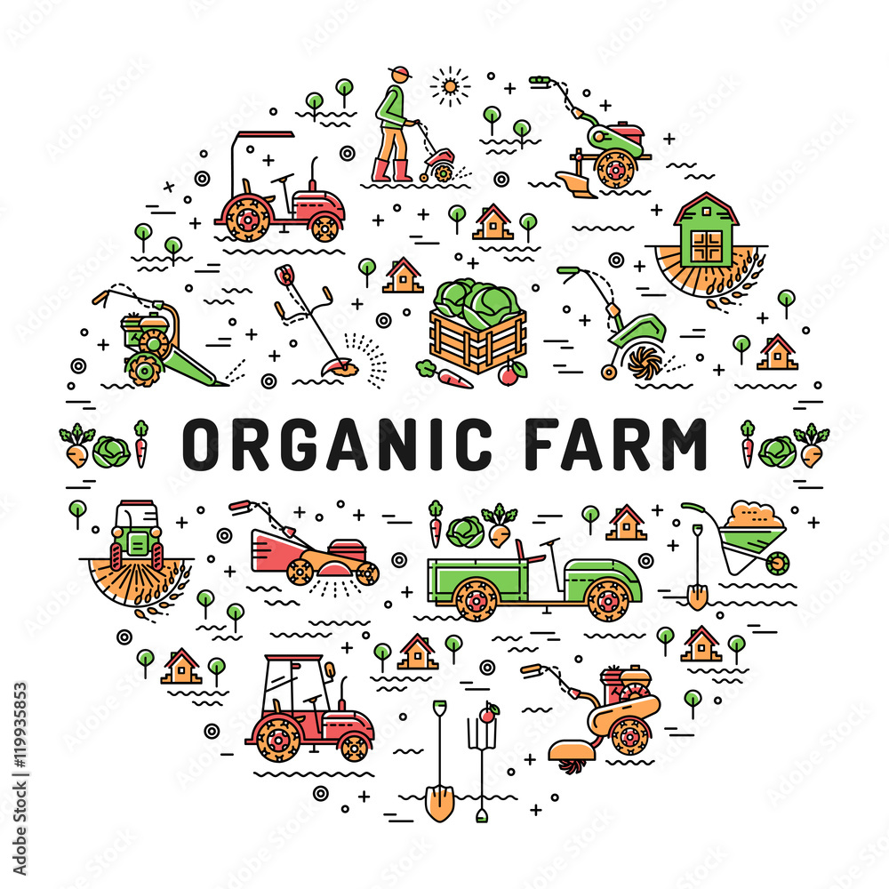 Vector agriculture and organic farm fresh line art icons, Farming ...