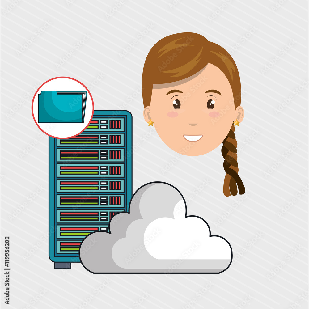 woman server computer cloud vector illustration eps10 Stock ...