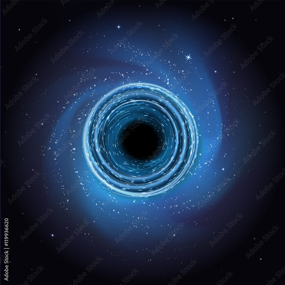 vector illustration. Black hole in space, abstract background. Stars ...