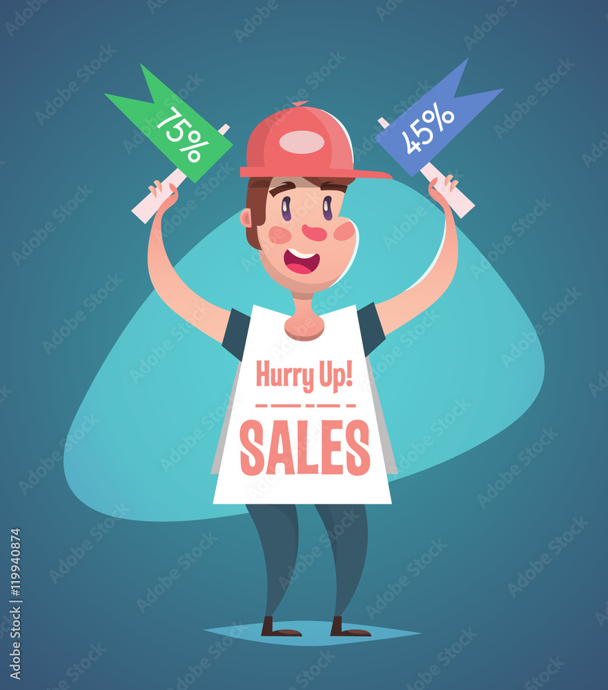 Boy with an advert. Vector illustration, Cartoon style Stock Vector ...