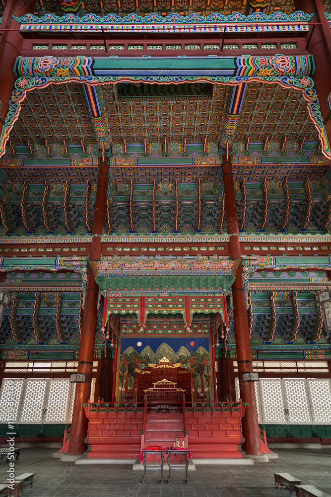 Inside the Geunjeongjeon, the Throne Hall, at the Gyeongbokgung Palace ...
