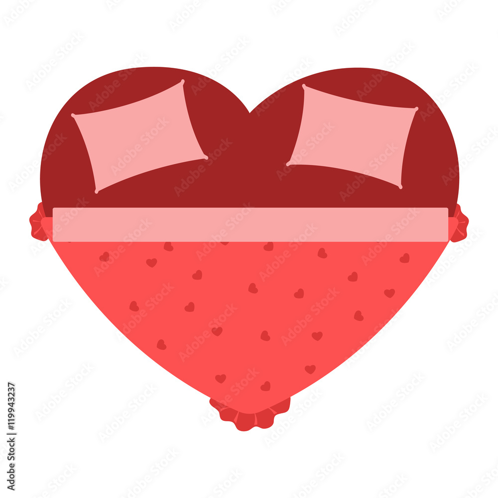 Vector heart bed icon interior home rest. Bed vector sleep furniture ...