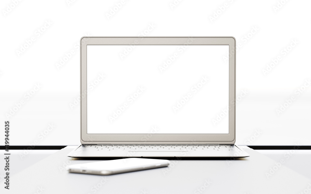 Modern Laptop Blank Screen Table Inside Interior First Class Cabin Fast ...