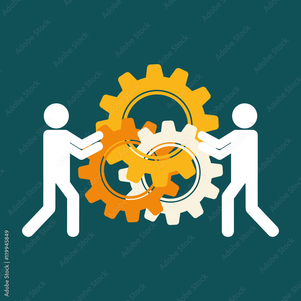 pictogram gears teamwork support collaborative cooperation work icon ...