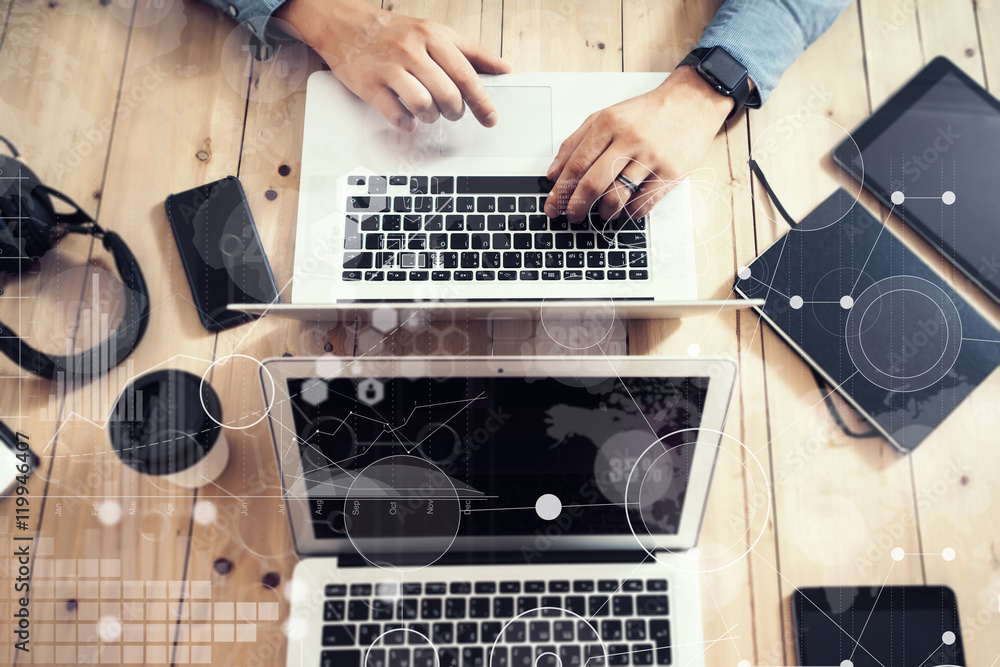 Woman Typing Keyboard Laptop Hand.Project Manager Researching Process ...