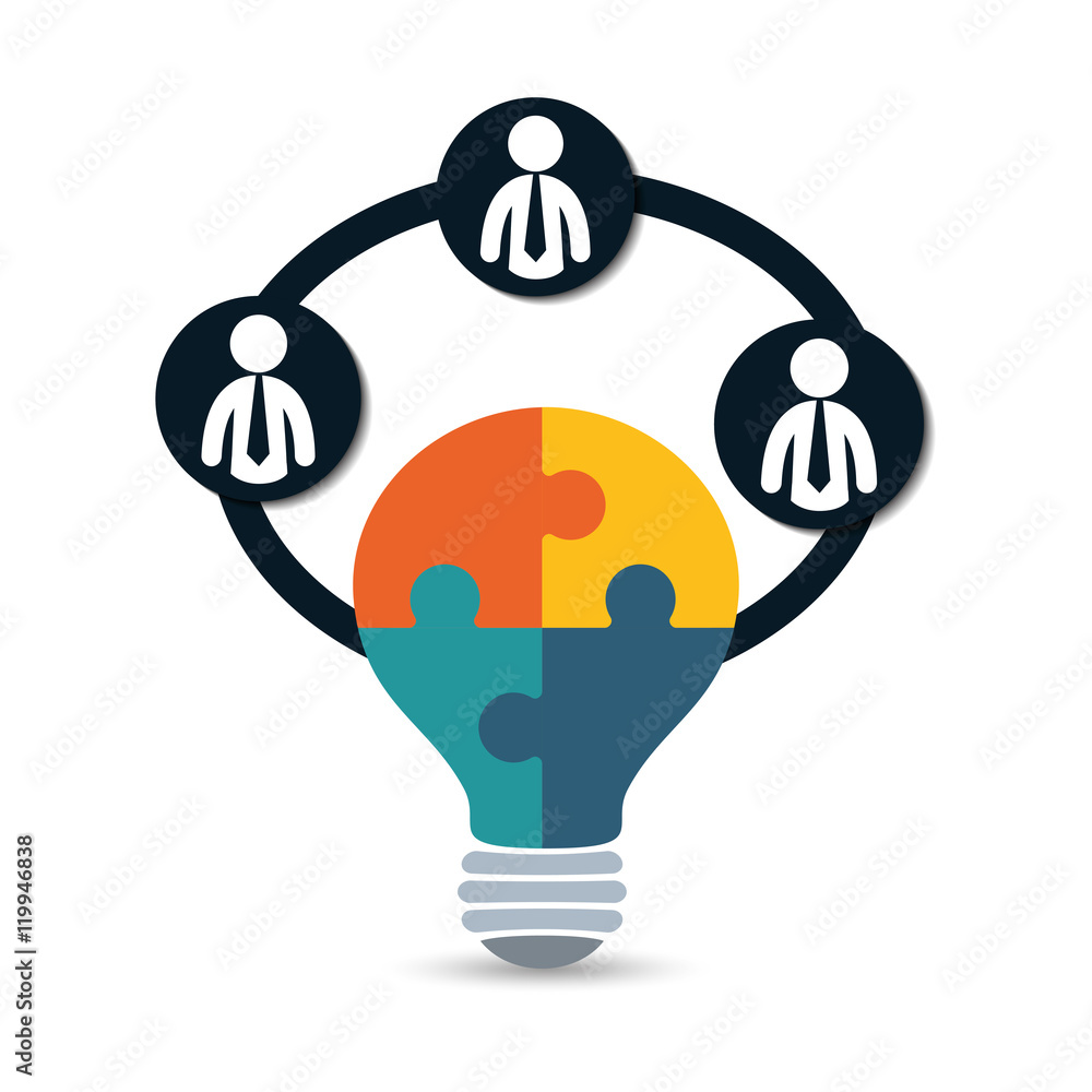 pictogram bulb puzzle teamwork support collaborative cooperation work ...