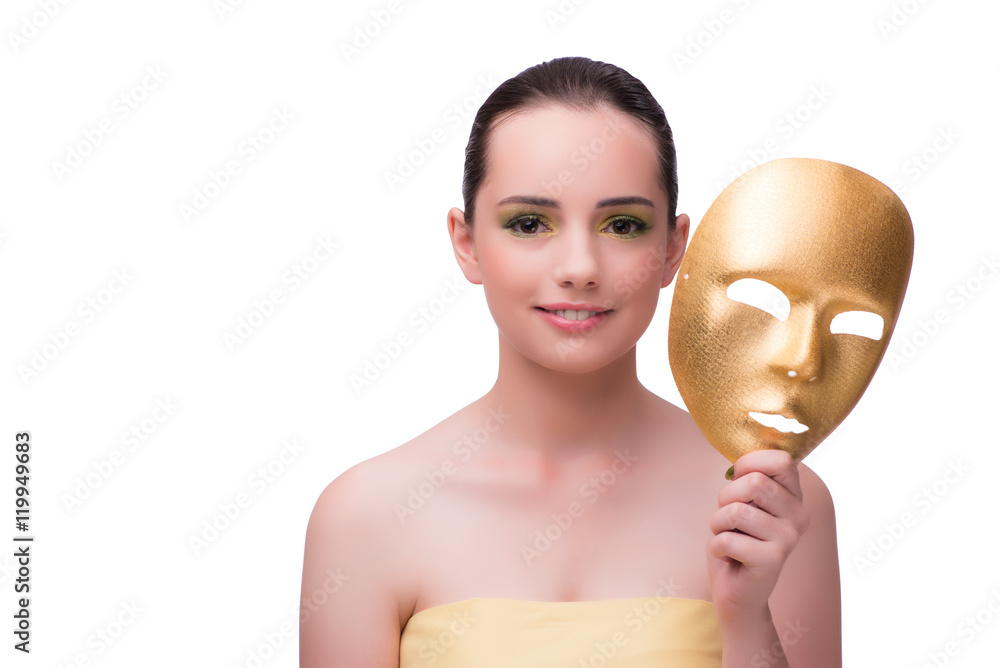 Young woman with mask isolated on white Stock Photo | Adobe Stock
