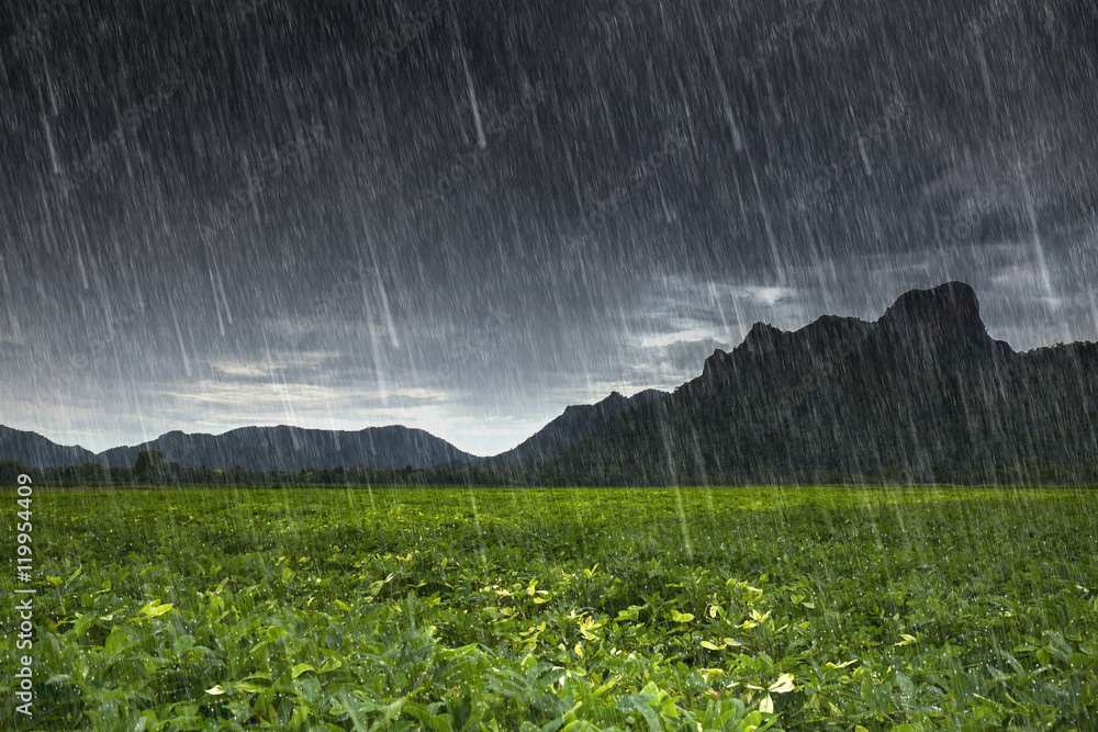falling rain at Khao Jeen Lae, mountain at Lopburi, Thailand Stock ...