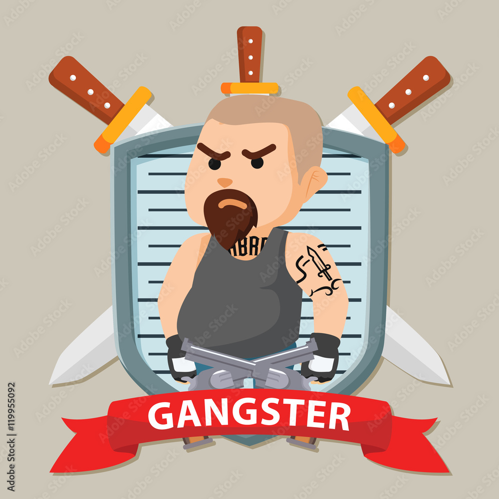 fat man gangster in emblem illustration design Stock Vector | Adobe Stock