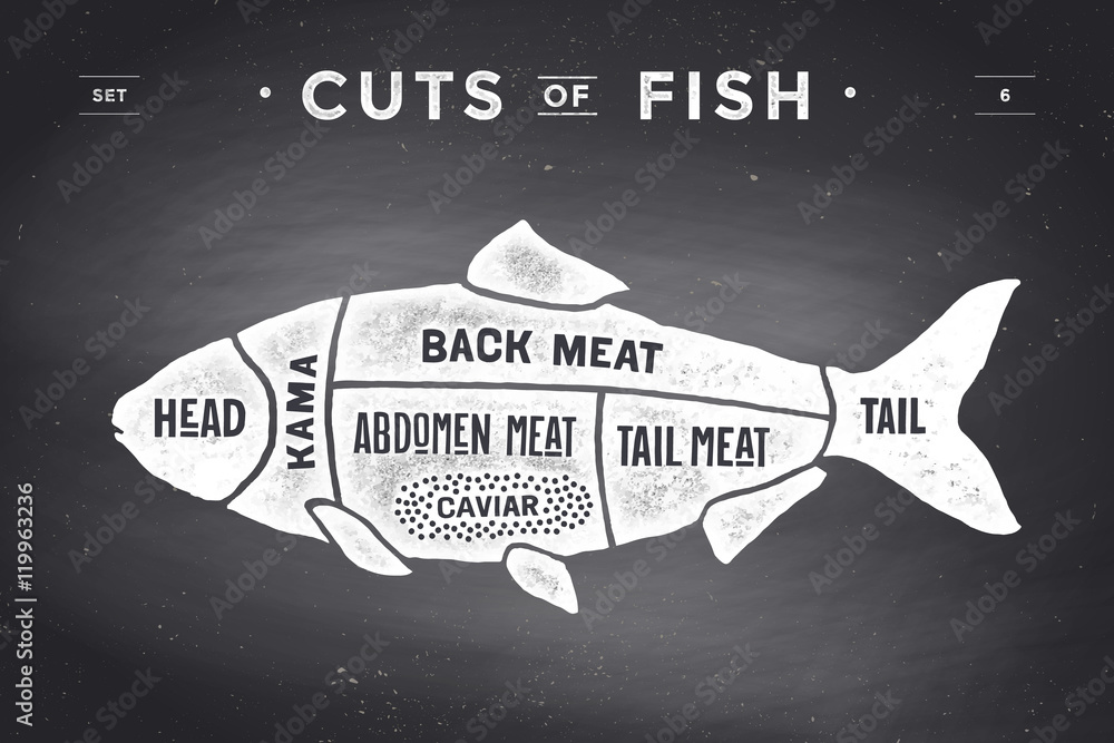 Cut of meat set. Poster Butcher diagram and scheme - Fish Stock ...