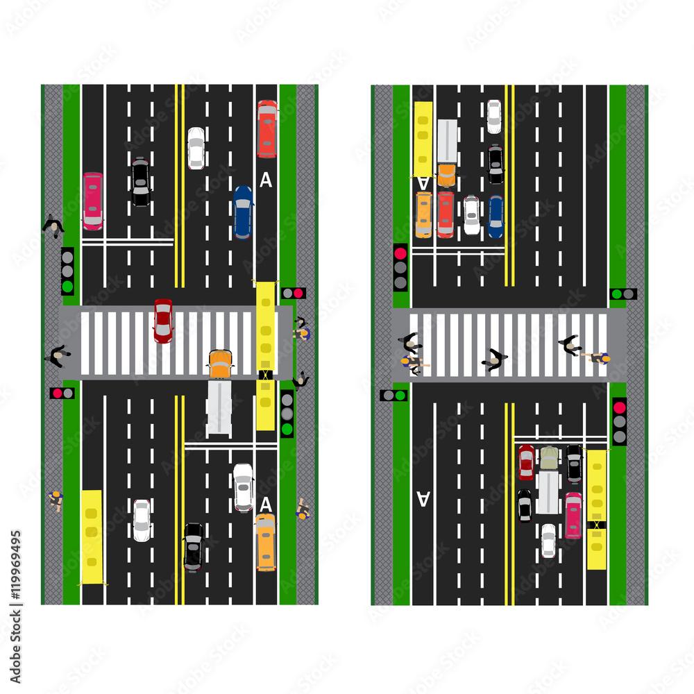 Highway Planning. roads, streets and traffic lights with the transition ...