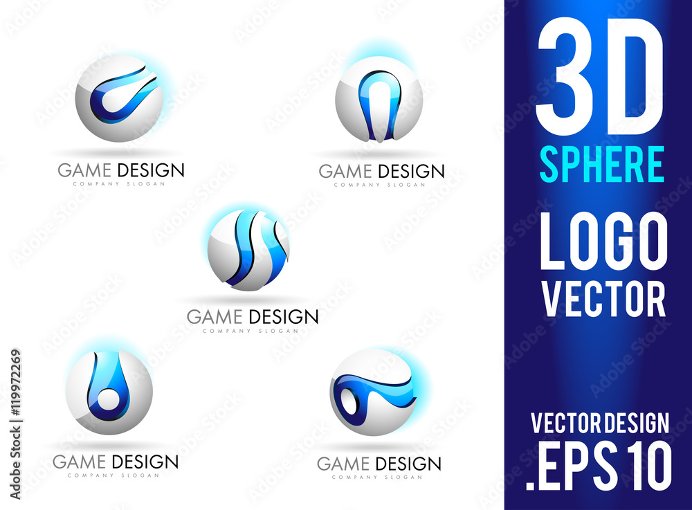 3D Sphere Logo Design Vector. Blue Silver 3D Sphere, Sphere Vector ...
