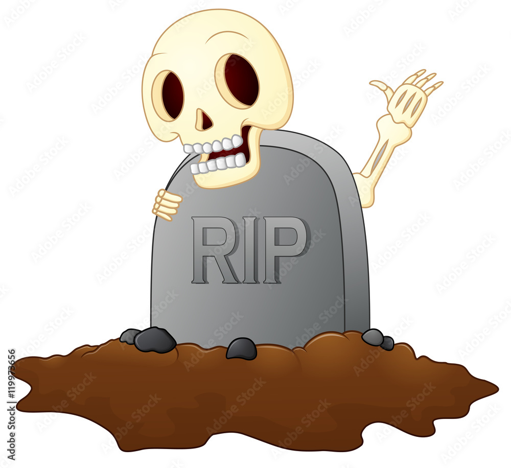 Cartoon skull in graveyard isolated white background Stock Vector ...