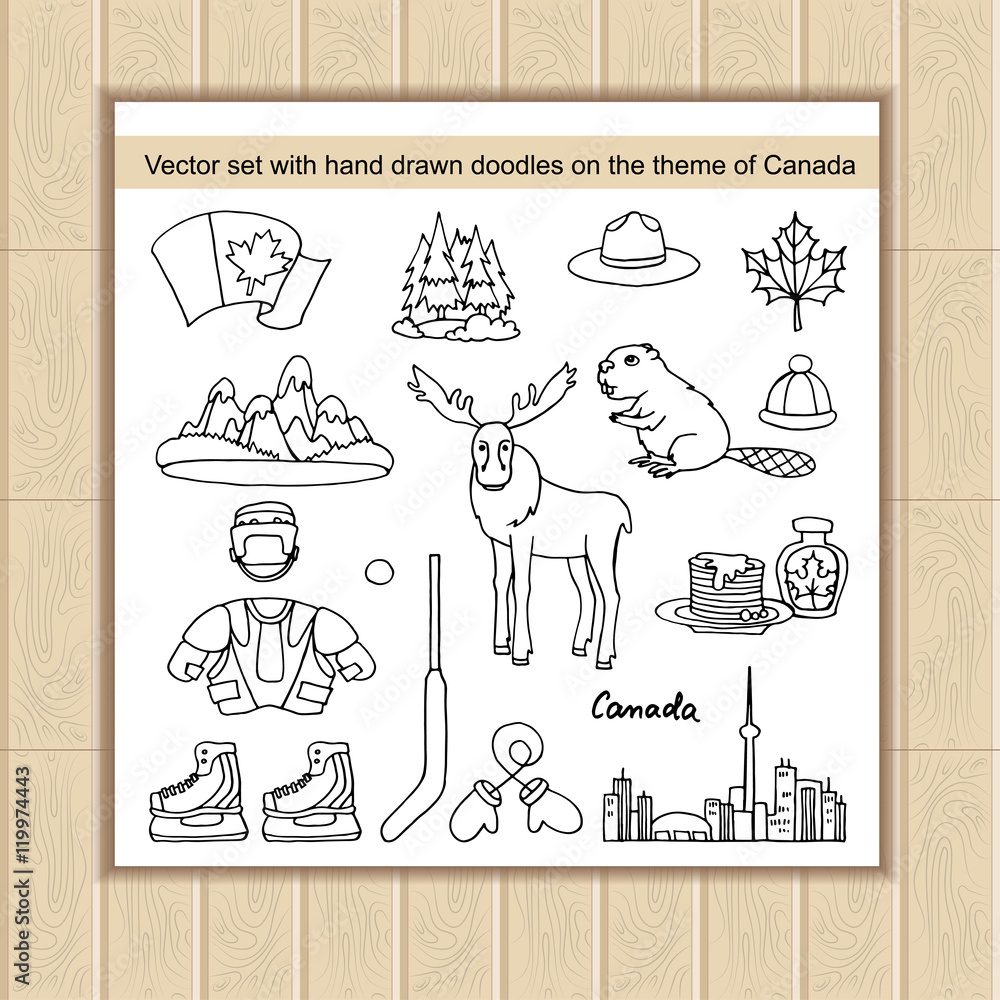 Vector set of hand drawn doodles on the theme of Canada. National ...