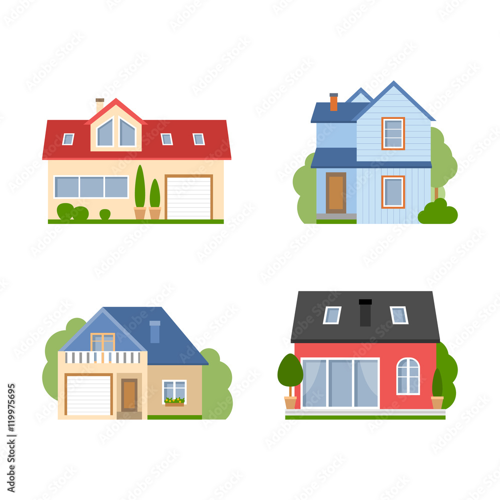 Isolated house set. Simple suburban house. Concept of real estate ...