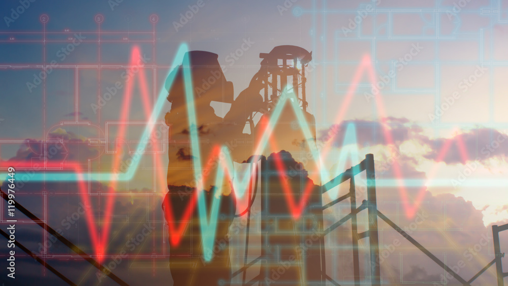 house plan and market data graph graphic idea with scaffolding in the ...
