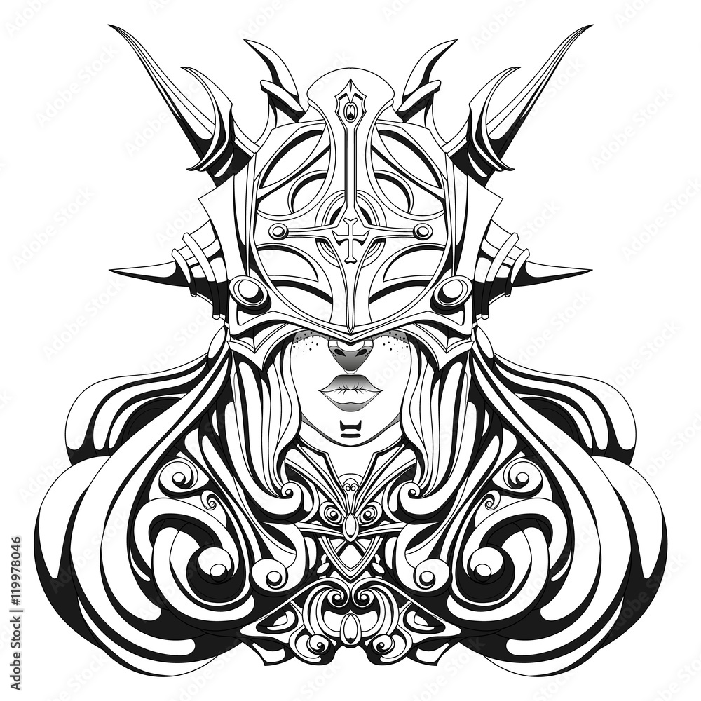 unusual Valkyrie with a cross on the helmet Stock Vector | Adobe Stock