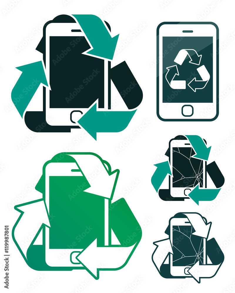 Vector image of smart phones with recycling signs representing ...
