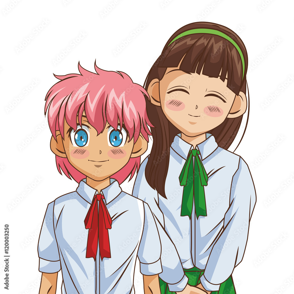 Vecteur Stock Cartoon and happy student girl kid. Anime manga and comic ...
