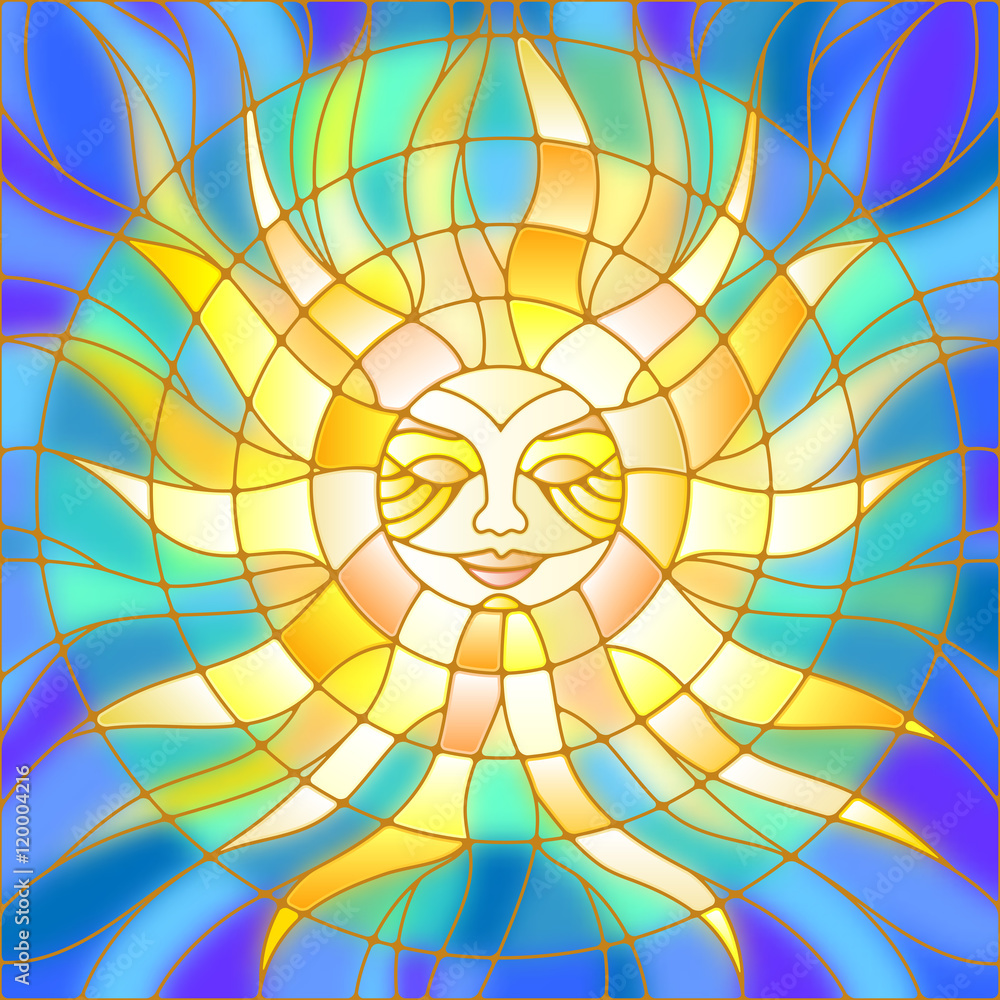 Illustration in the style of a stained glass window abstract sun Stock ...