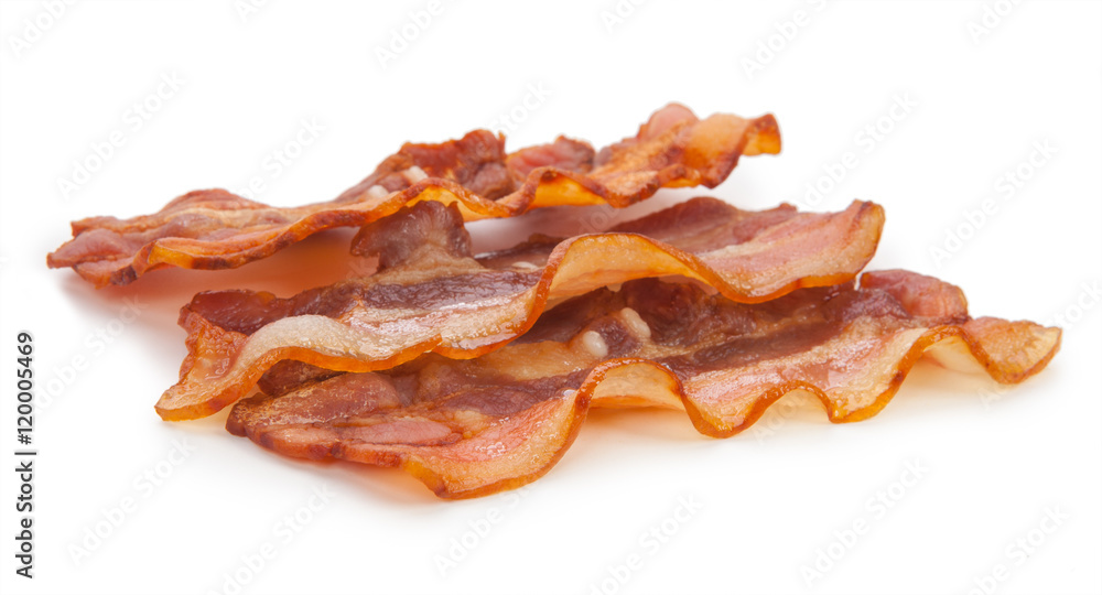 delicious fried bacon on a white background Stock Photo | Adobe Stock