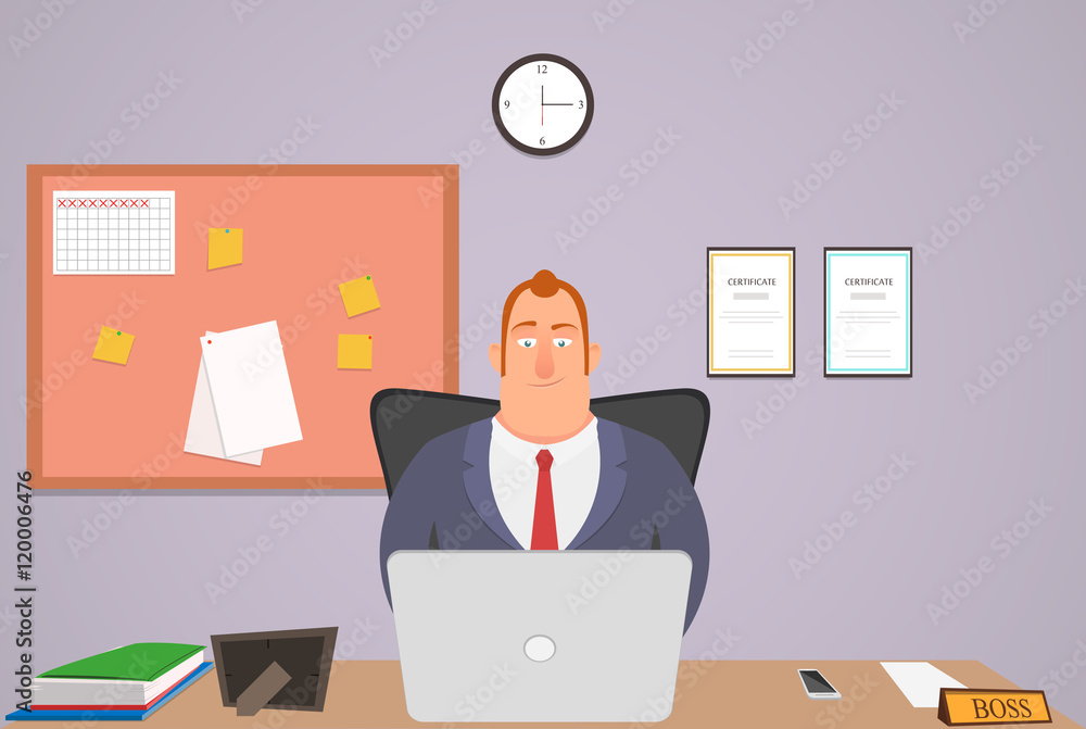 Vettoriale Stock Funny cartoon characters. Head office is open all day ...