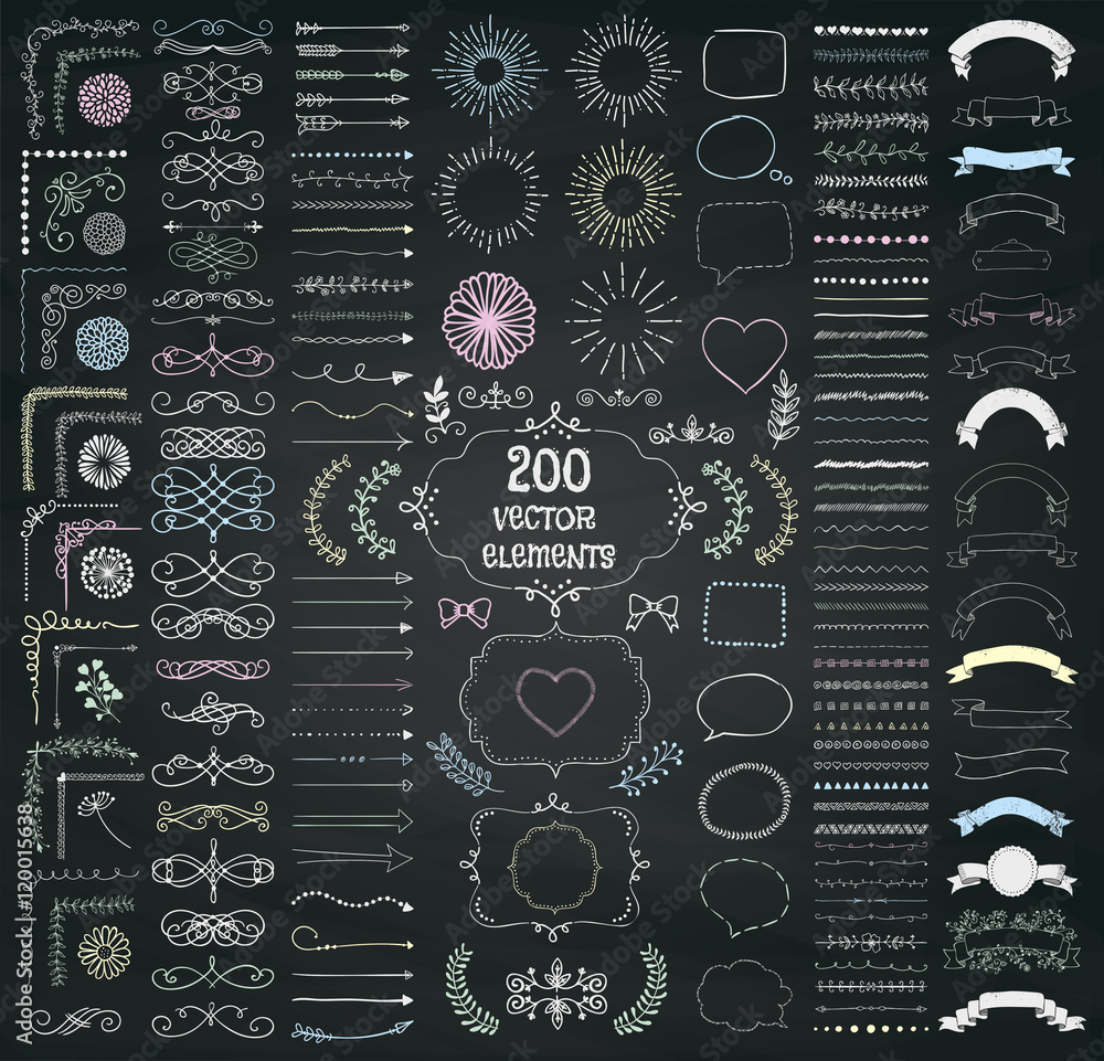 Big Set of Vector Decorative Hand Drawn Design Elements Stock Vector ...