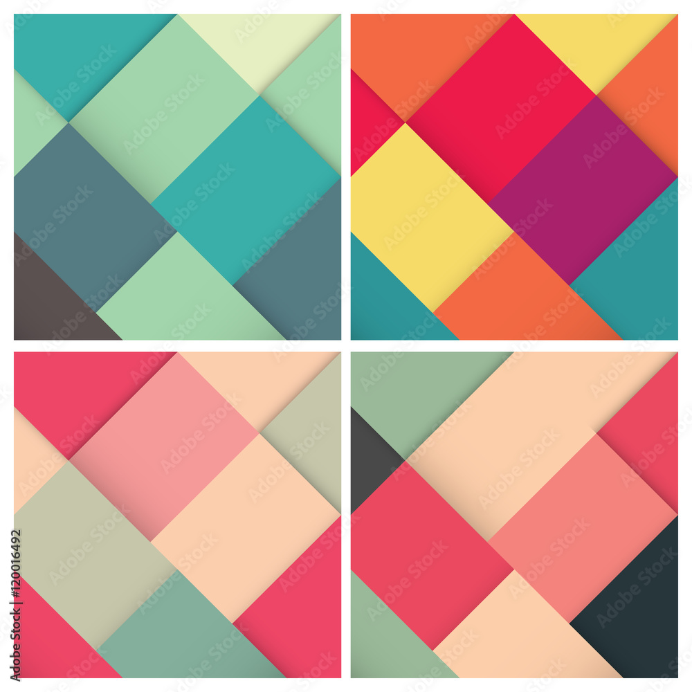 Set of abstract square colorful retro background with stylish colors ...