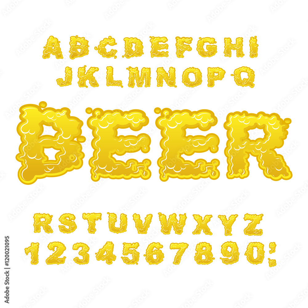 Beer ABC. Alcoholic alphabet. drink letters. Yellow liquid font. Stock ...