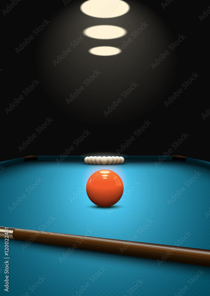 Billiard game background. Balls and que on the billiard table ...