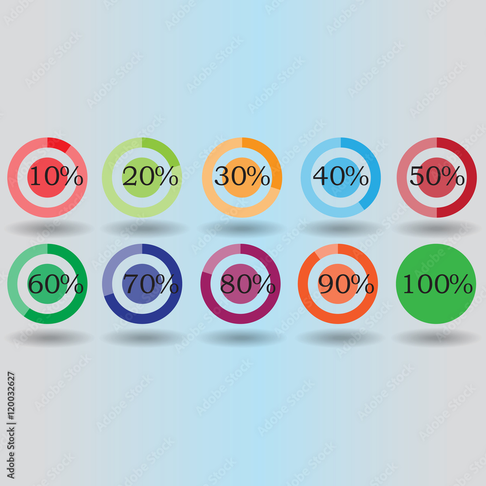 pie graph circle percentage chart 10 20 30 40 50 60 70 80 90 100 % set ...