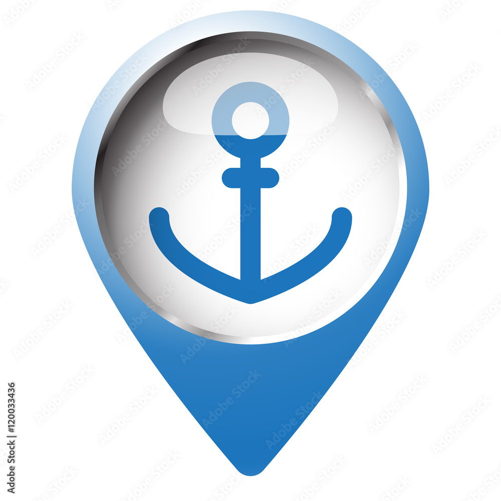 Map pin symbol with Anchor icon. Blue symbol on white background Stock ...