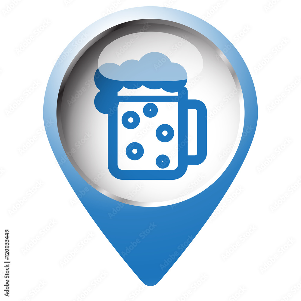 Map pin symbol with Beer icon. Blue symbol on white background. Stock ...