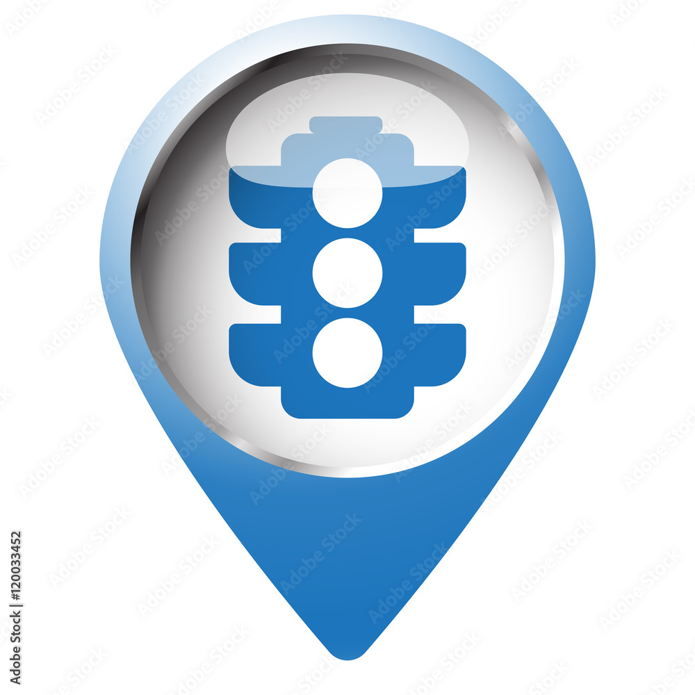 Map pin symbol with Traffic Light icon. Blue symbol on white bac Stock ...