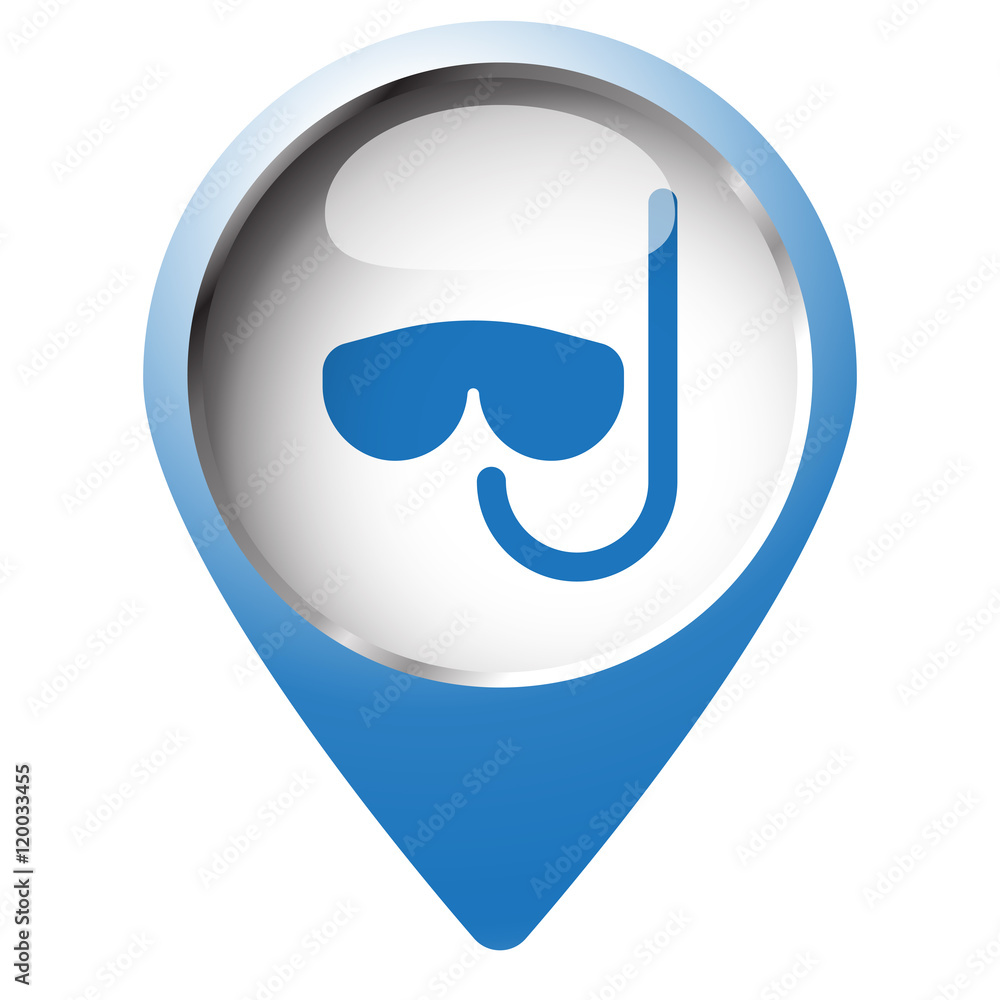 Map pin symbol with Scuba Diving icon. Blue symbol on white back Stock ...