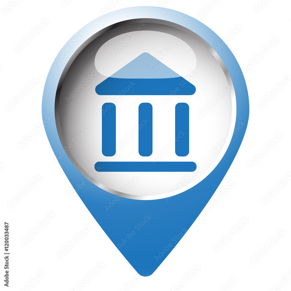 Map pin symbol with Museum icon. Blue symbol on white background Stock ...