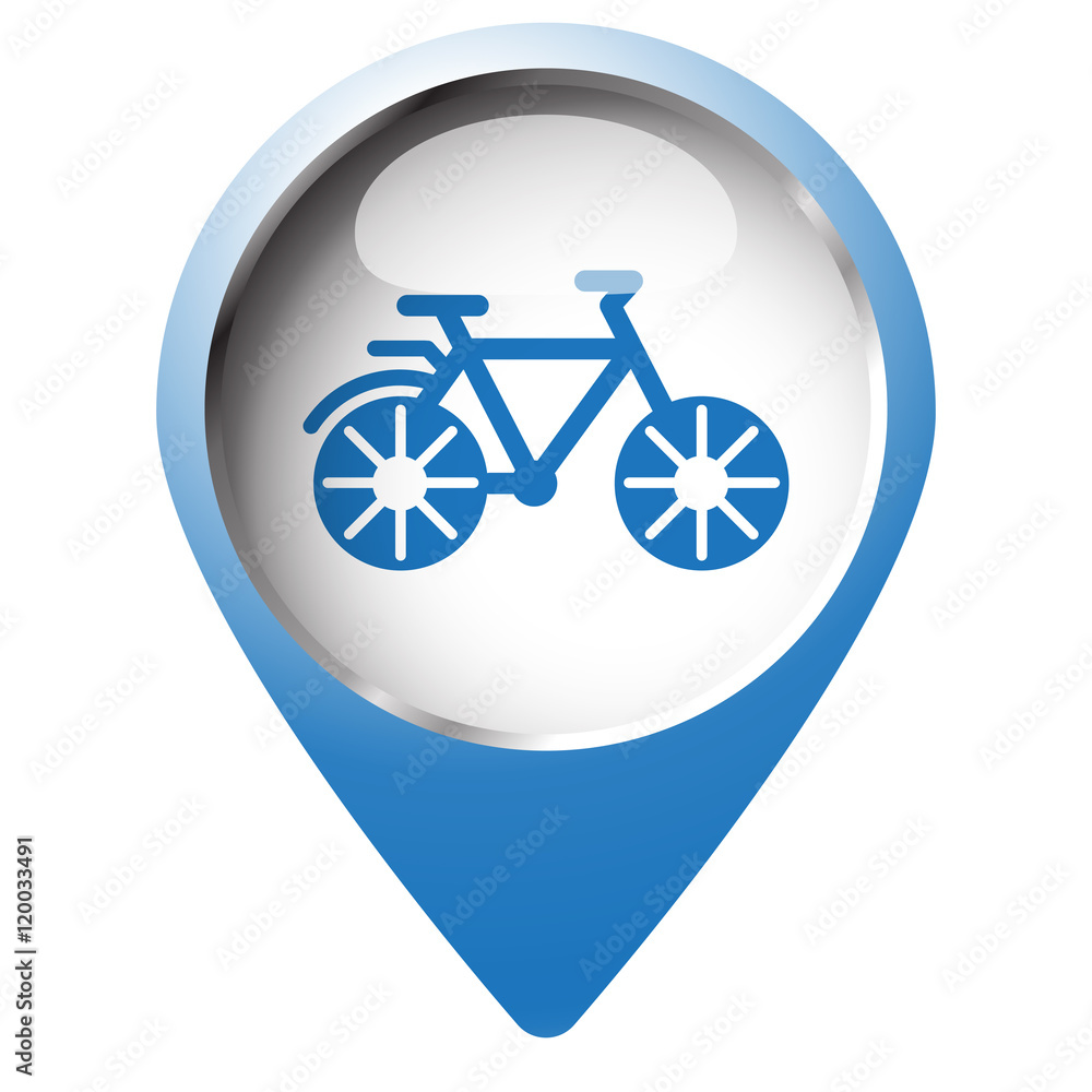 Map pin symbol with Bicycle icon. Blue symbol on white backgroun Stock ...