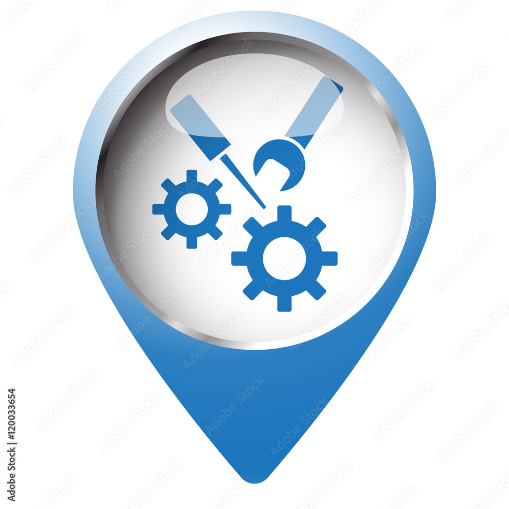 Map pin symbol with Service icon. Blue symbol on white backgroun Stock ...